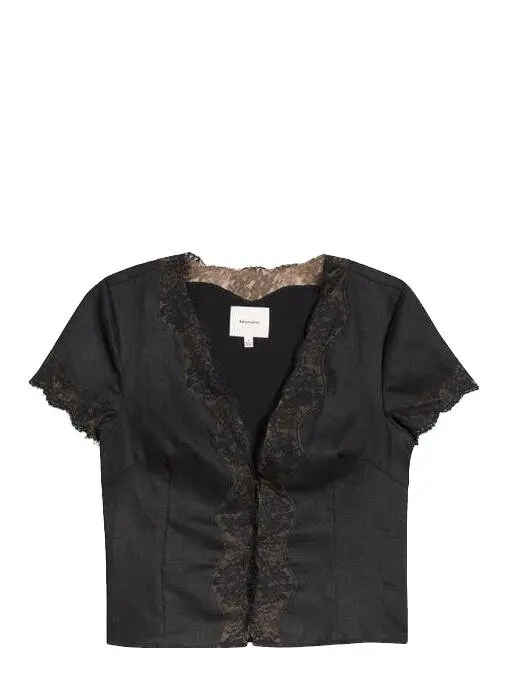 REFORMATION Brynn Lace Trim Linen Crop Top - Black