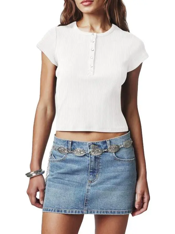 FLORENCE BY MILLS Ribbed Henley Short Sleeve T-shirt - Jet Stream