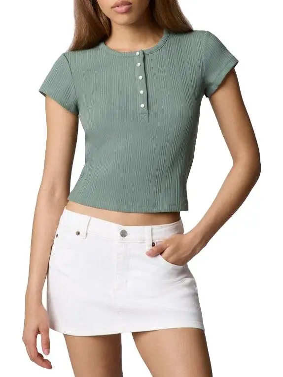FLORENCE BY MILLS Ribbed Henley Short Sleeve T-shirt - Laurel Wreath
