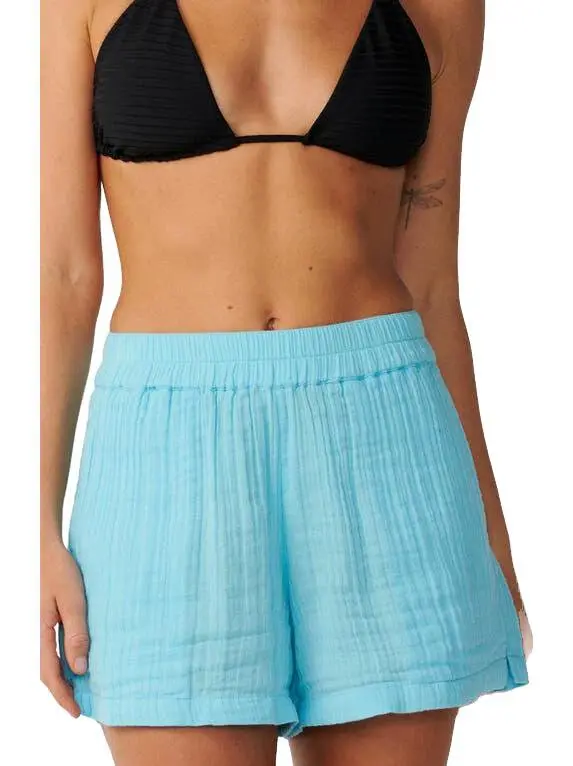 Rip Curl Textured Cotton Gauze Lounge Shorts - Sky Blue