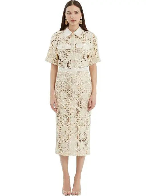 GIZIA Ecru Slit Midi Pencil Skirt - Ivory