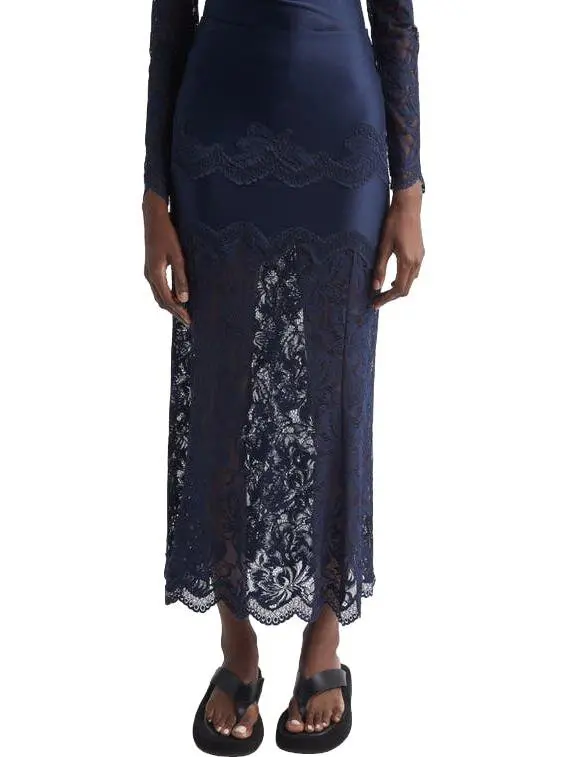 Rabanne Lace And Jersey Maxi Skirt - Deep Navy