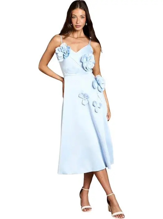 Coast Corsage Detail Satin Midi Dress - Light Blue