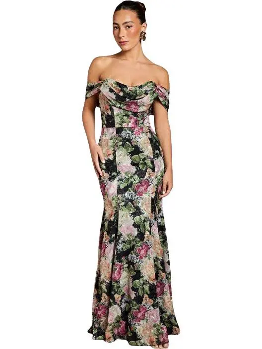 Coast Floral Bardot Maxi Dress - Black