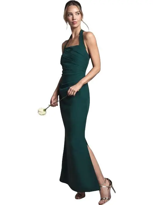 Coast Halterneck Maxi Dress With Gathered Waist And Side Slit - Emerald