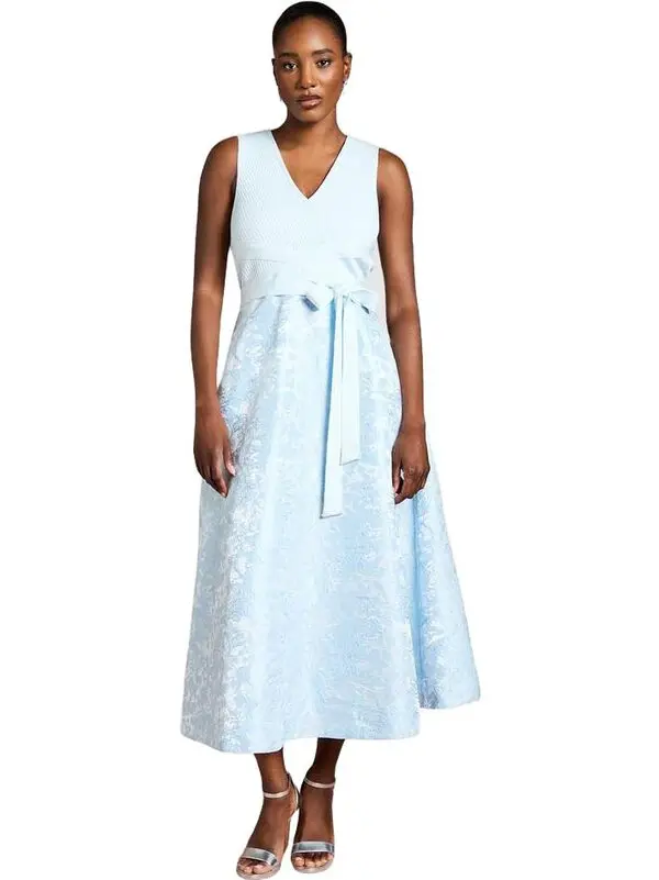 Coast V-neck Jacquard Midi Dress - Light Blue