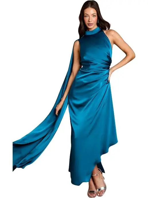 Coast Satin Ruched Waist Cap Midi Dress - Teal