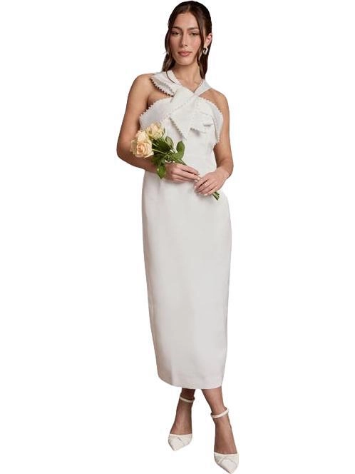 Coast Halterneck Wedding Dress With Cross-over Neckline And Bead Detailing - Ivory