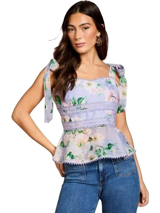 Coast Square Neck Bow Shoulder Peplum Top - Lilac