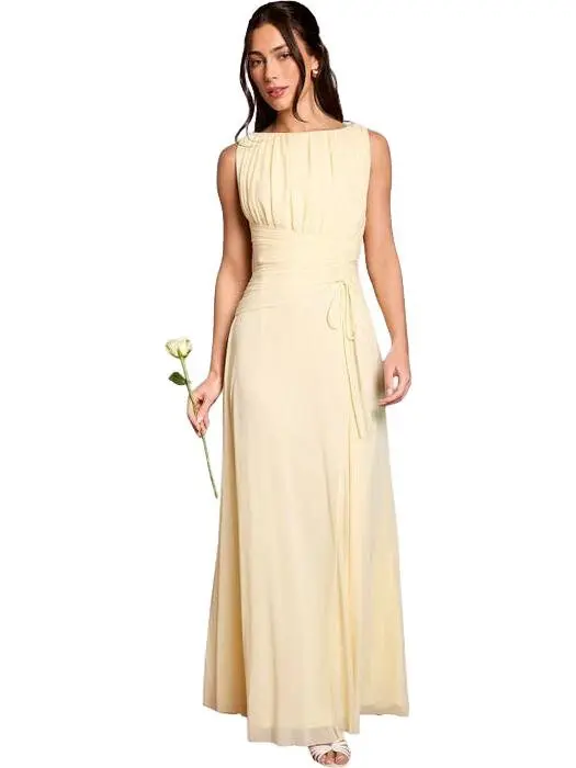 Coast Mesh Ruched Waist Maxi Dress - Lemon