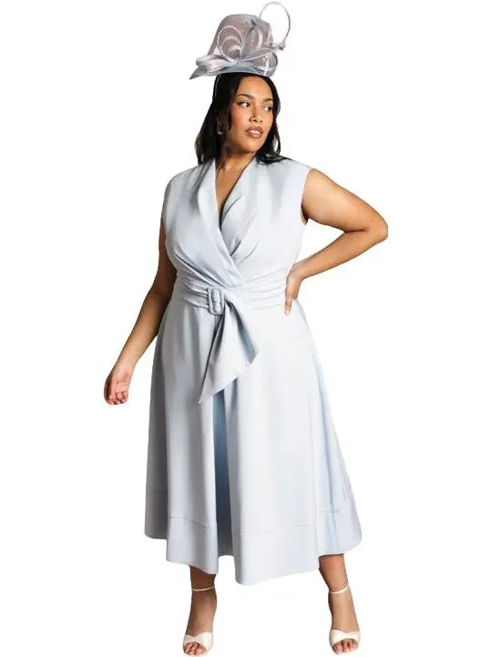 Coast Belted V-neck Midi Dress - Light Blue