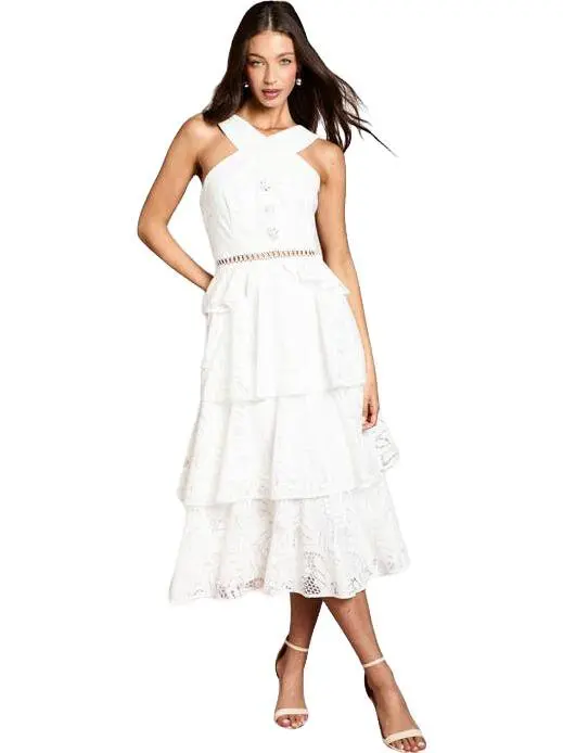 Coast Tiered Lace Halter Neck Midi Dress - Ivory