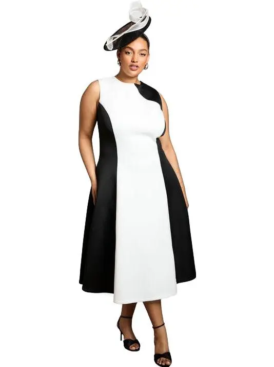 Coast Color Block Fit And Flare Midi Dress - Mono