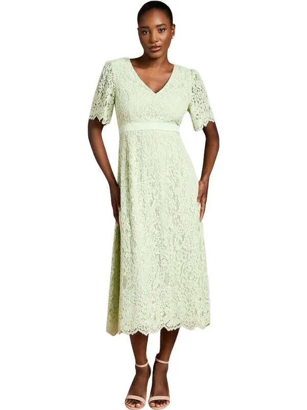 Coast Scallop Hem V-neck Lace Midi Dress - Sage
