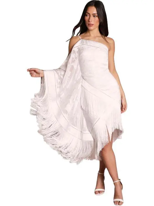 Coast Asymmetric Fringe One-shoulder Mini Dress - Ivory