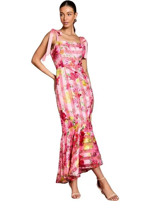 Coast Printed Organza Bow Maxi Dress - Pink