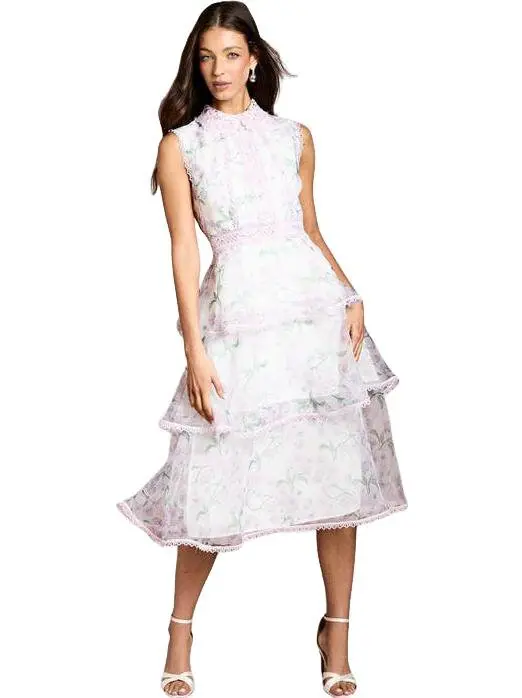 Coast Floral Tiered Midi Dress With Lace Collar - Ivory