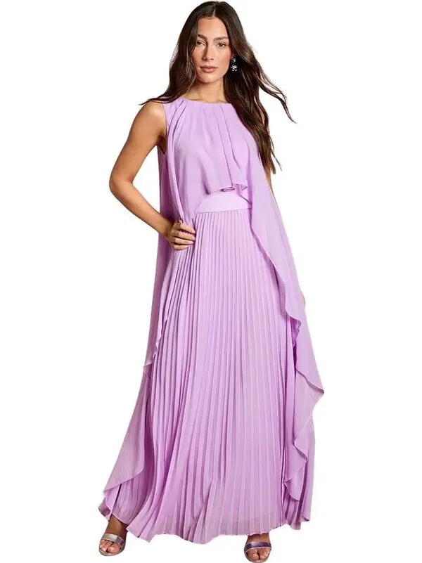 Coast Cape Sleeve Pleated Maxi Dress - Purple