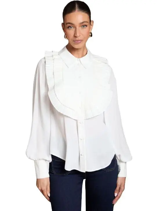 Coast Ruffle Bib Shirt With Balloon Sleeves - Ivory