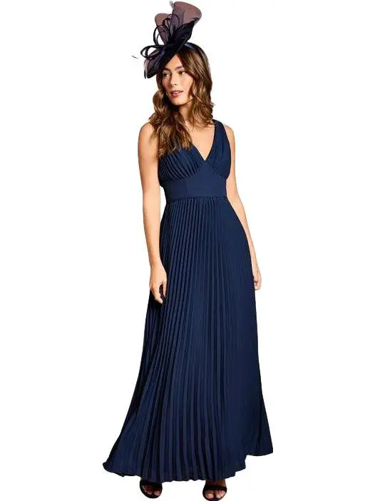 Coast Plunge Neck Pleated Maxi Dress - Navy