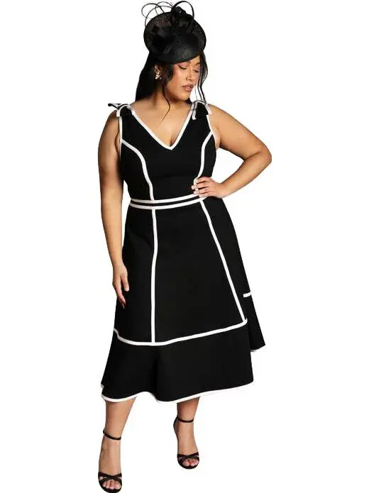 Coast Plus Ponte V-neck Midi Dress With Contrast Piping - Black