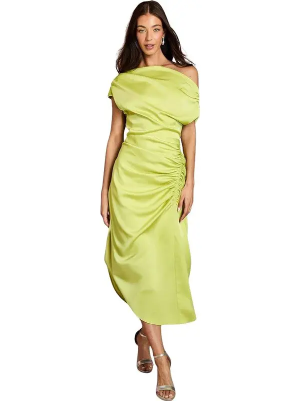Coast One-shoulder Draped Satin Midi Dress - Olive