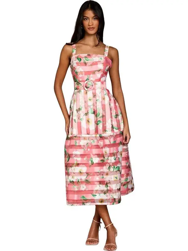 Coast Petite Floral Organza Midi Dress - Pink