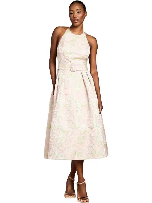 Coast Halterneck Floral Jacquard Midi Dress - Neutral