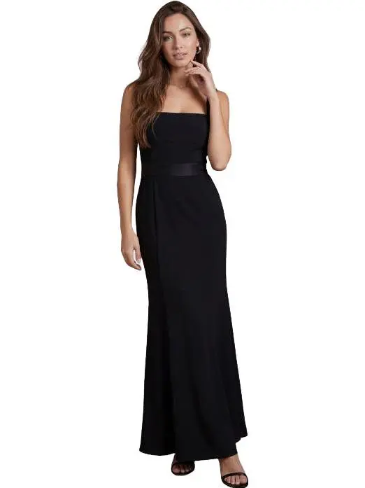 Coast Square Neck Satin Maxi Dress With Wide Straps And Bow Detail - Black
