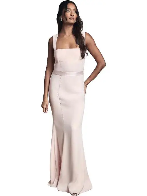 Coast Square Neck Satin Maxi Dress With Wide Straps And Bow Detail - Blush