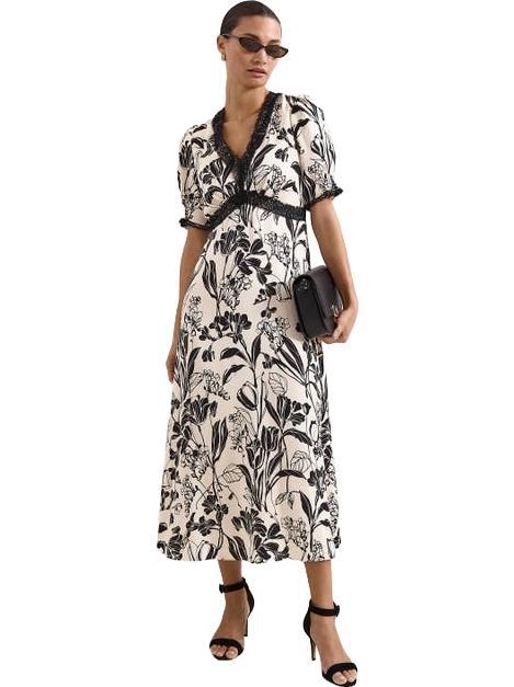 PHASE EIGHT Feyre Floral Print Slip Dress With Lace Trim - Ivory