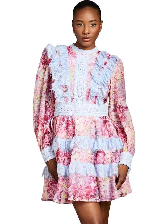Coast Floral Lace Trim Mini Dress - Pink