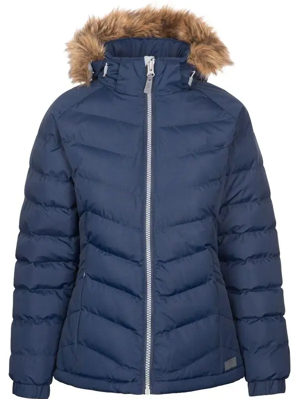 TRESPASS Nadina Waterproof Padded Jacket With Detachable Faux Fur Trim Hood - Navy