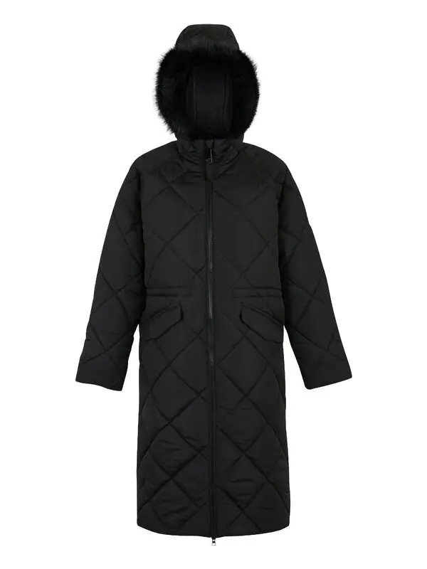 REGATTA Freyla Quilted Padded Jacket With Detachable Faux Fur Trim Hood - Black