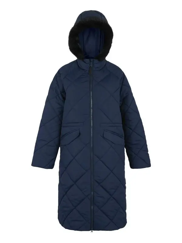 REGATTA Freyla Quilted Padded Jacket With Detachable Faux Fur Trim Hood - Navy