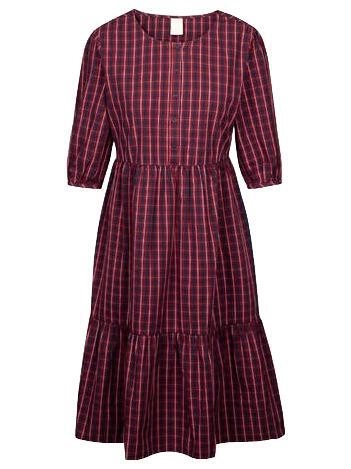 TRESPASS Helen Checkered Cotton Dress - Dark Cherry