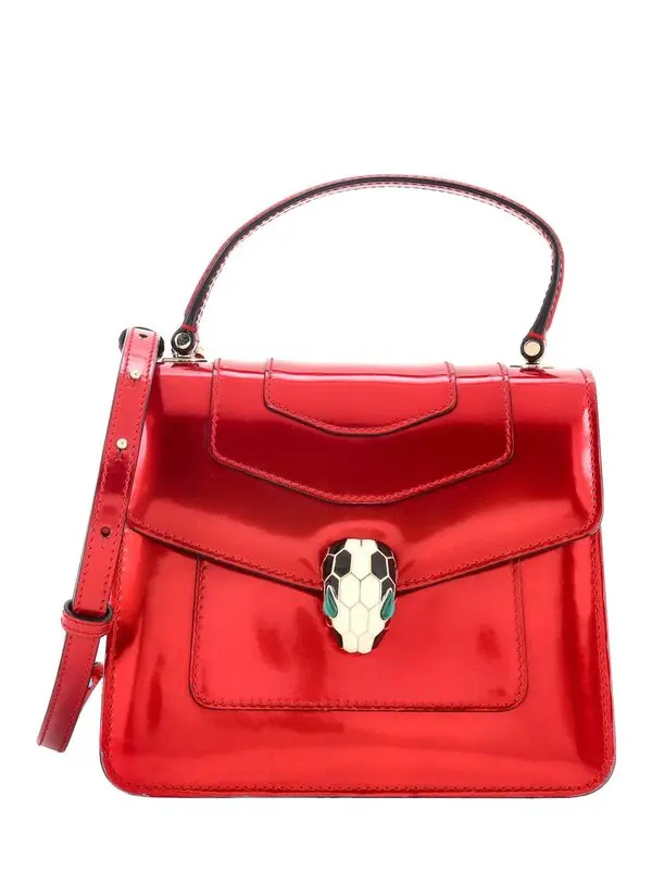 BVLGARI Serpenti Top Handle Bag Patent Small - Red