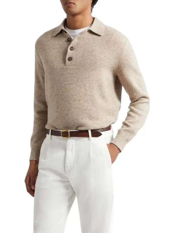 Eleventy Nepped Wool Polo Sweater - 02 Sand