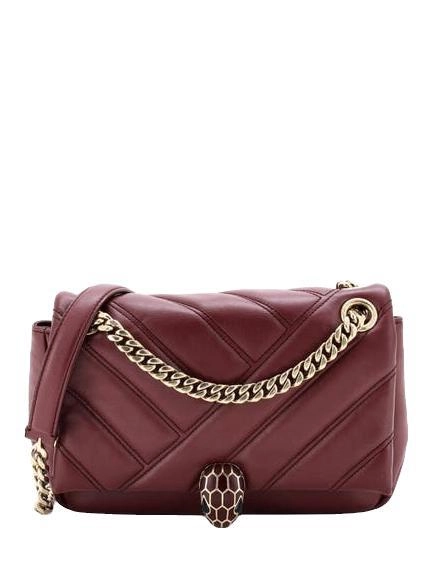 BVLGARI Serpenti Cabochon Shoulder Bag Diagonal Quilted Leather Small - Red