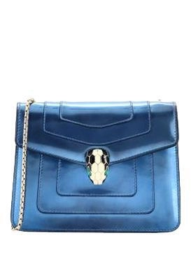 BVLGARI Serpenti Forever Square Shoulder Bag Metallic Leather Small - Blue