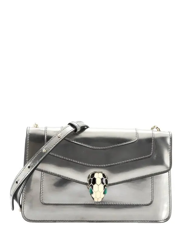 BVLGARI Serpenti Forever Shoulder Bag Metallic Leather Small - Grey