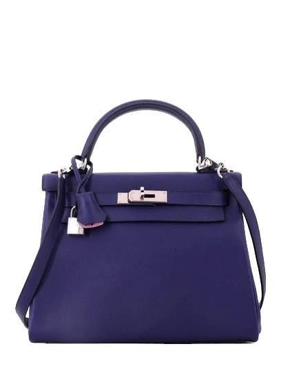 Hermès Kelly Handbag Verso Evercolor With Palladium Hardware 28 - Blue