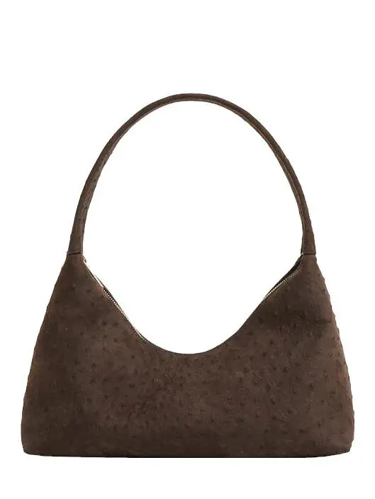 MANSUR GAVRIEL Candy Baguette Ostrich Embossed Suede Shoulder Bag - Ebony