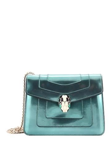 BVLGARI Serpenti Forever Square Shoulder Bag Metallic Leather Small - Blue