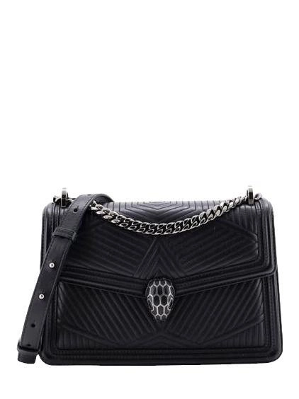 BVLGARI Serpenti Forever Shoulder Bag Quilted Leather Small - Black