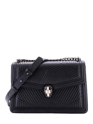BVLGARI Serpenti Forever Shoulder Bag Quilted Leather - Black