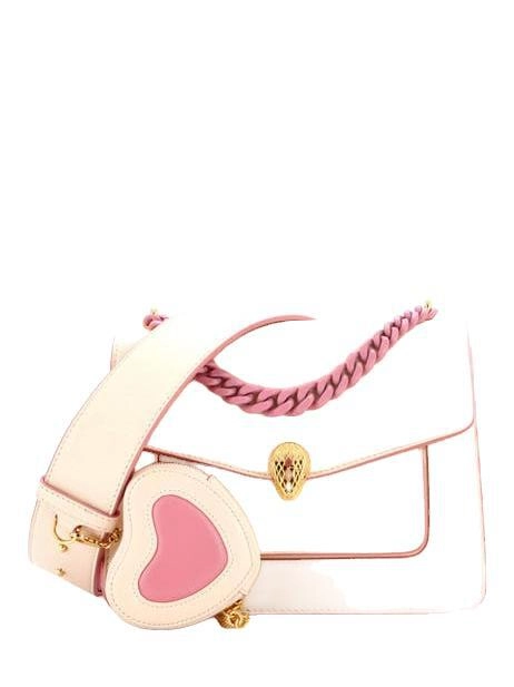 BVLGARI Serpenti Forever Maxi Chain Heart Pouch Crossbody Bag Leather Small - White