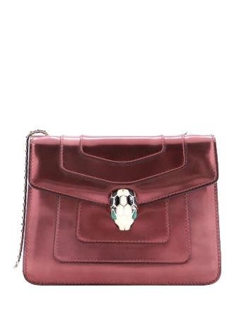BVLGARI Serpenti Forever Square Shoulder Bag Metallic Leather Small - Red