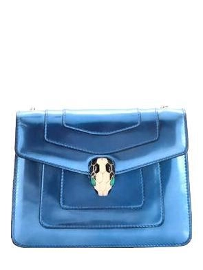 BVLGARI Serpenti Forever Square Shoulder Bag Metallic Leather Small - Blue