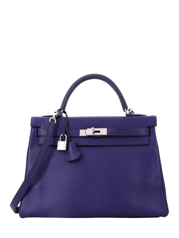 Hermès Kelly Handbag Verso Evercolor With Palladium Hardware 32 - Blue